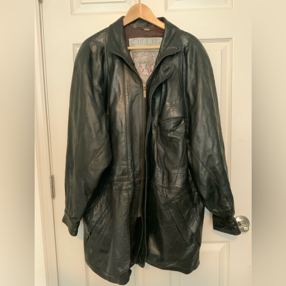 Vintage Collezione Sa Mappe Monde 100% Leather Long Z… - Gem